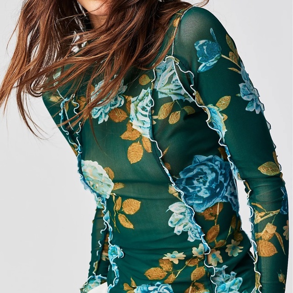 Free People | Tops | Free People Charlie Mesh Printed Top In Green ...